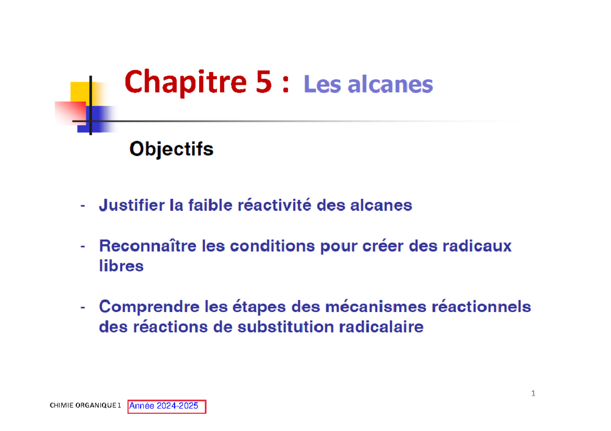 Chapitre 5 : Les Alcanes en Chimie Organique 1 - 2024 - Studocu