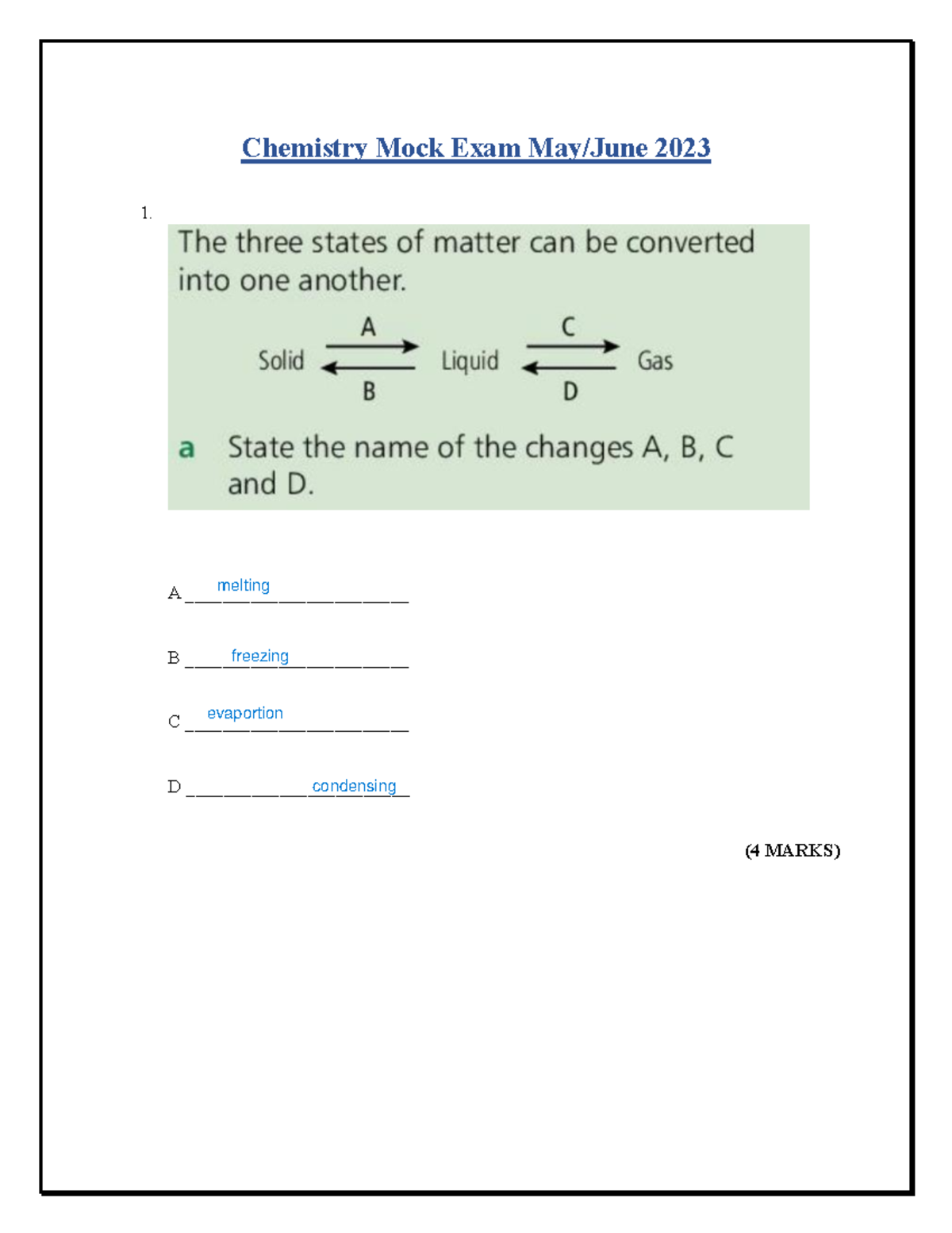 Chemistry Mock Exam May 2023: Key Concepts & Questions - Studocu