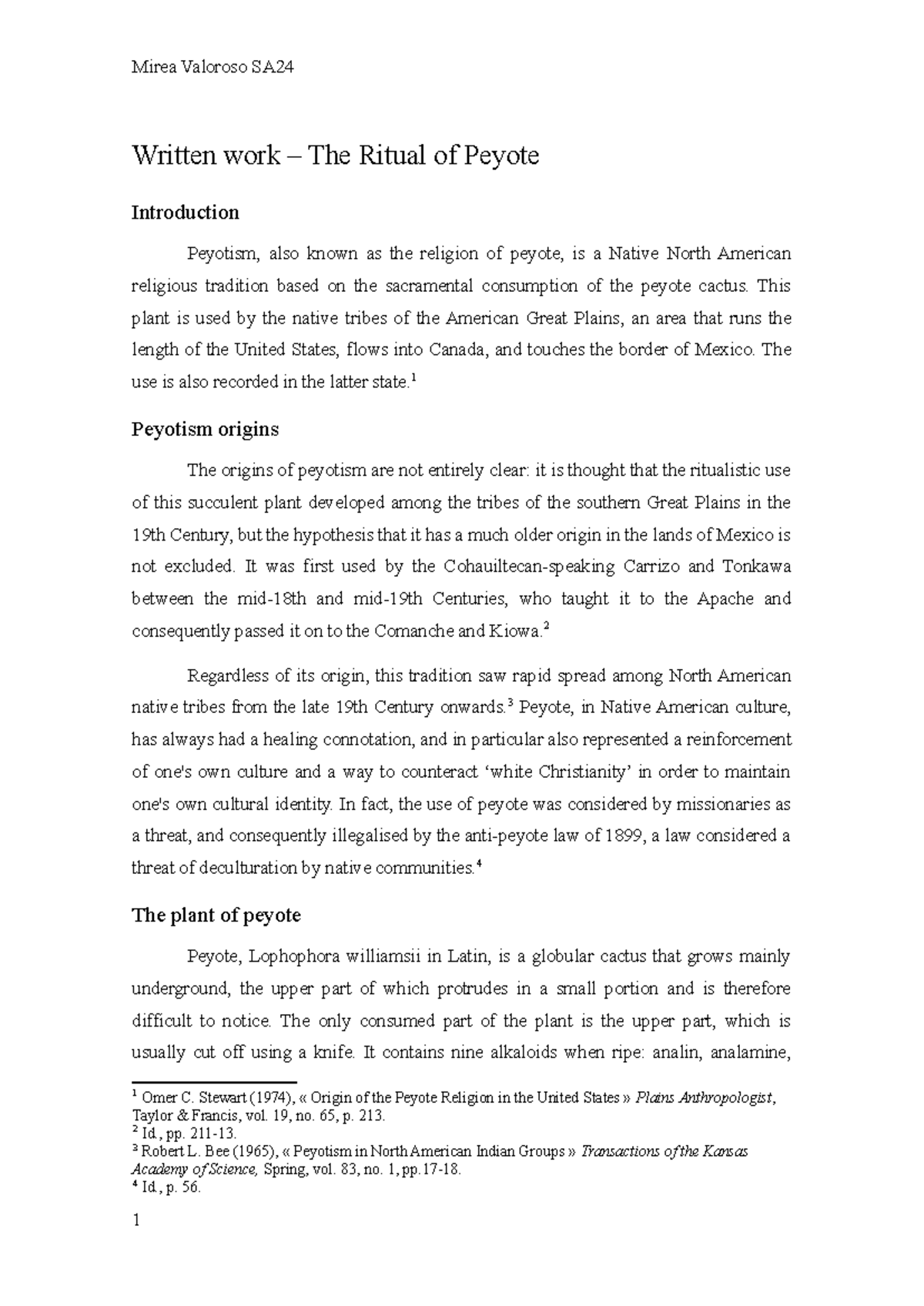 Peyote Ritual: Written Summary of Peyotism and Its Cultural ...