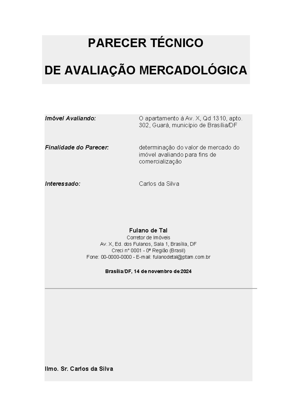 Parecer Técnico de Avaliação Mercadológica - Modelo de PTAM - Studocu