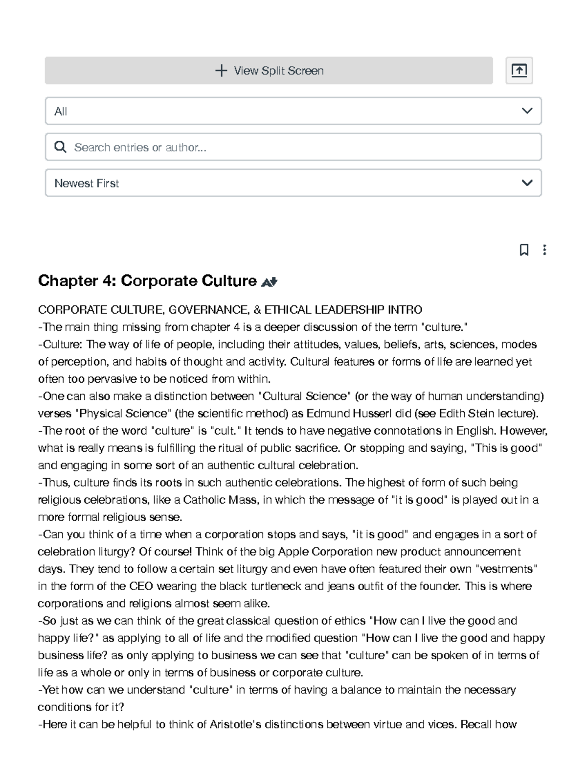 Chapter 4: Overview of Corporate Culture and Ethical Leadership - Studocu