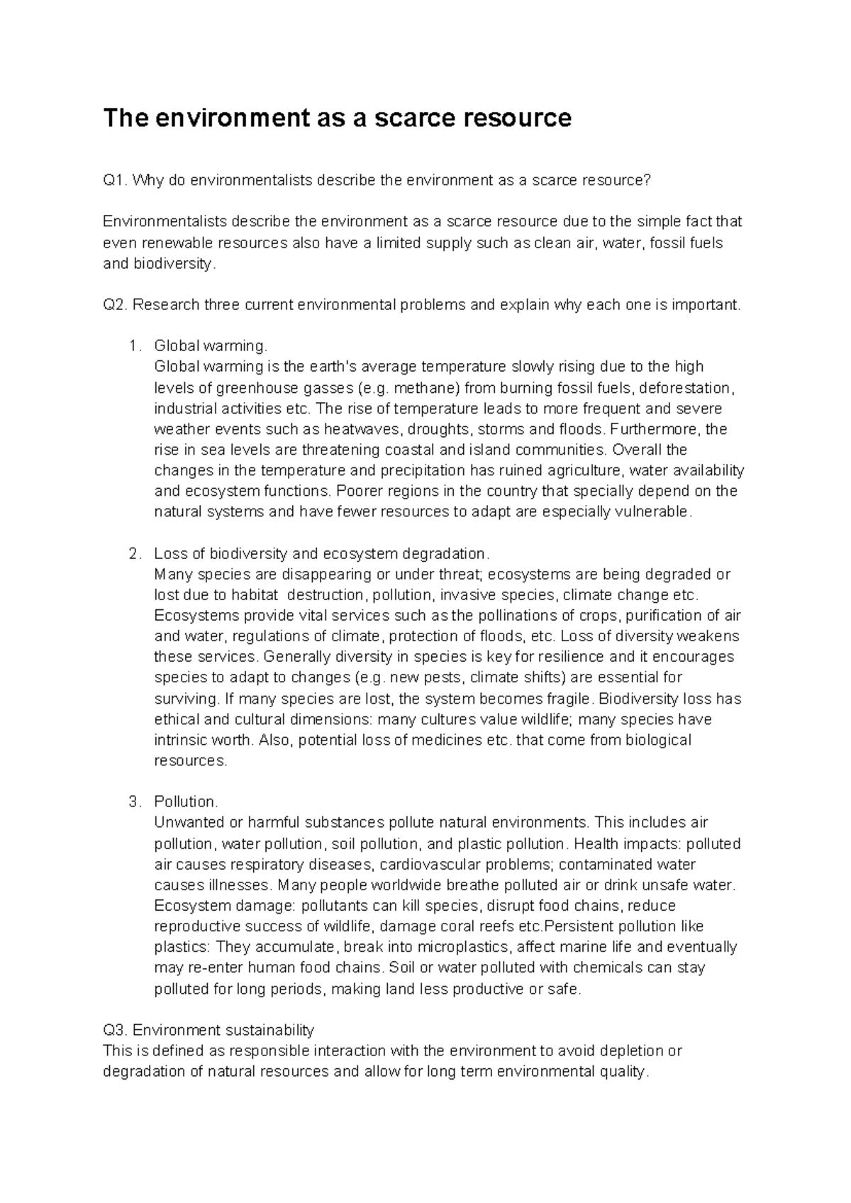 Environmental Issues and Sustainability: A Critical Analysis - Studocu
