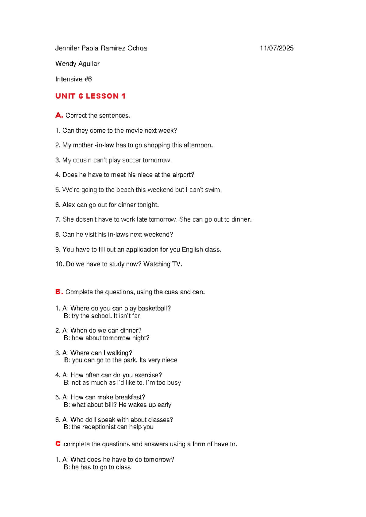 Grammar Booster - Intensive UNIT 6 LESSON 1 & 2 Exercises - Studocu