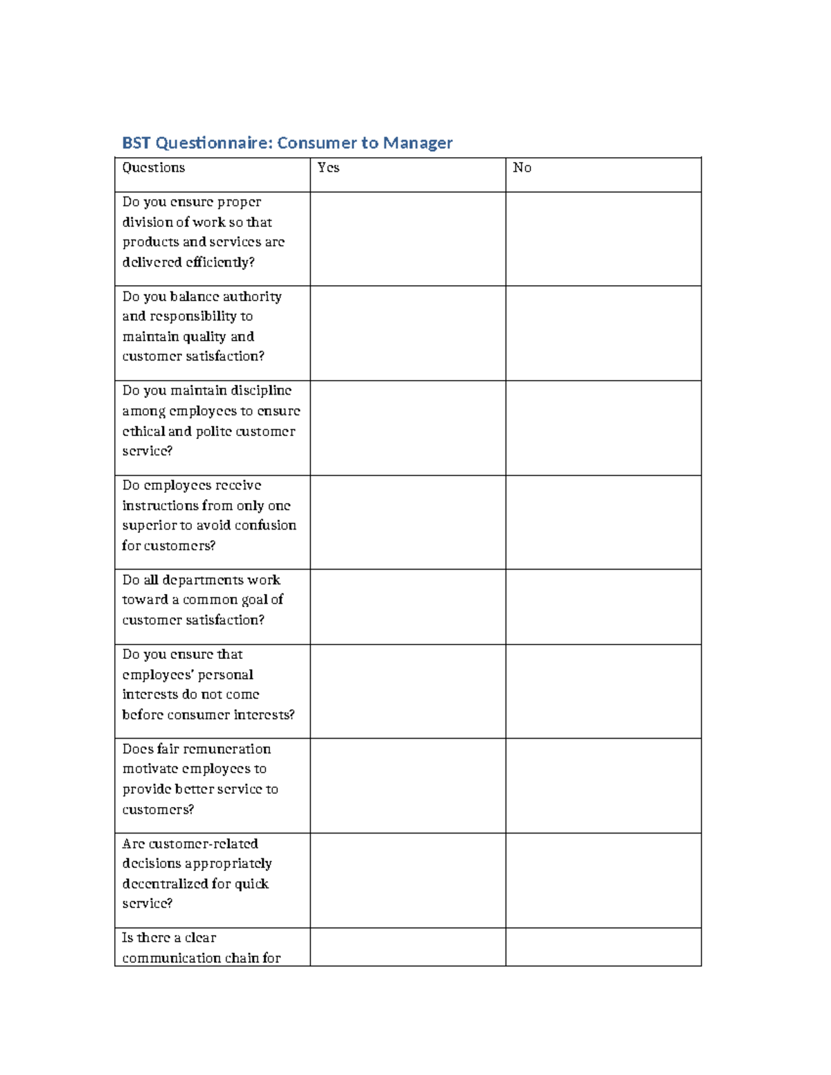 BST Questionnaire: 14 Principles for Effective Management - Studocu