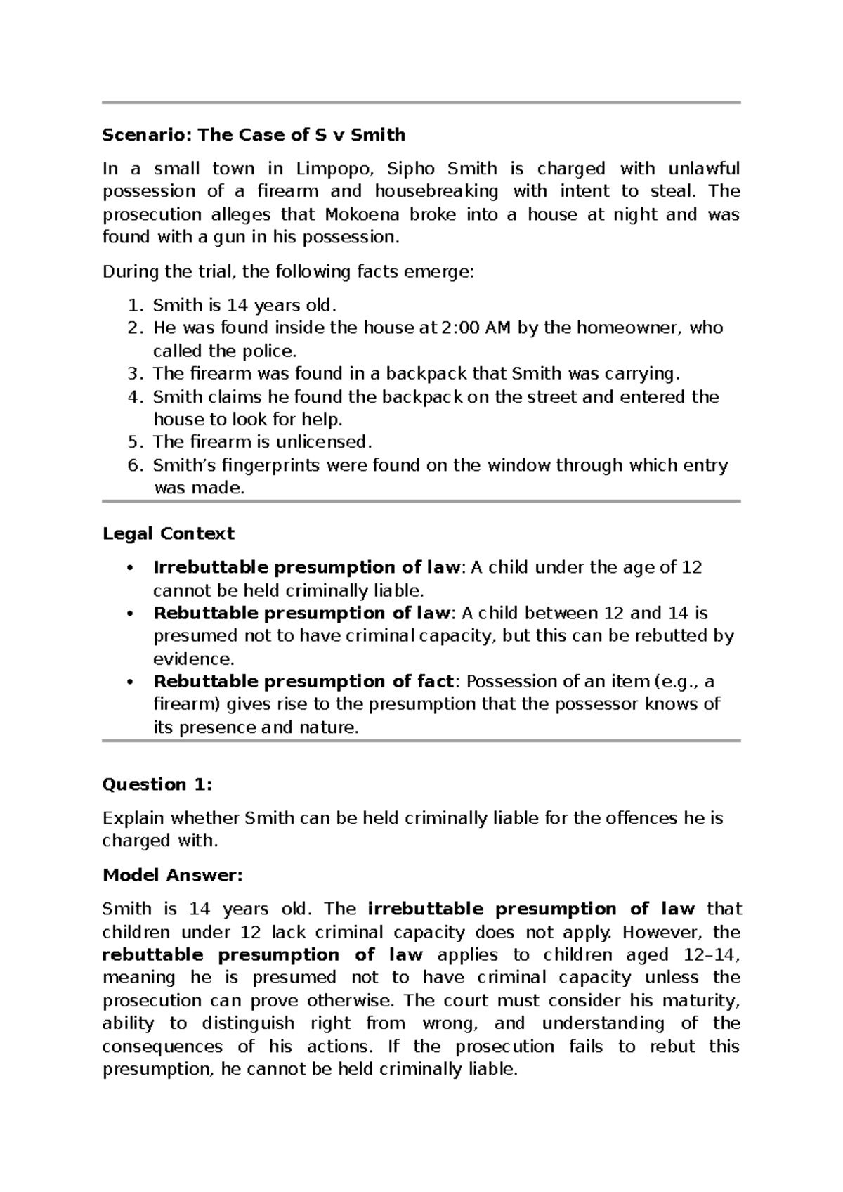 Presumptions in Criminal Law: Case Study S v Smith - Studocu