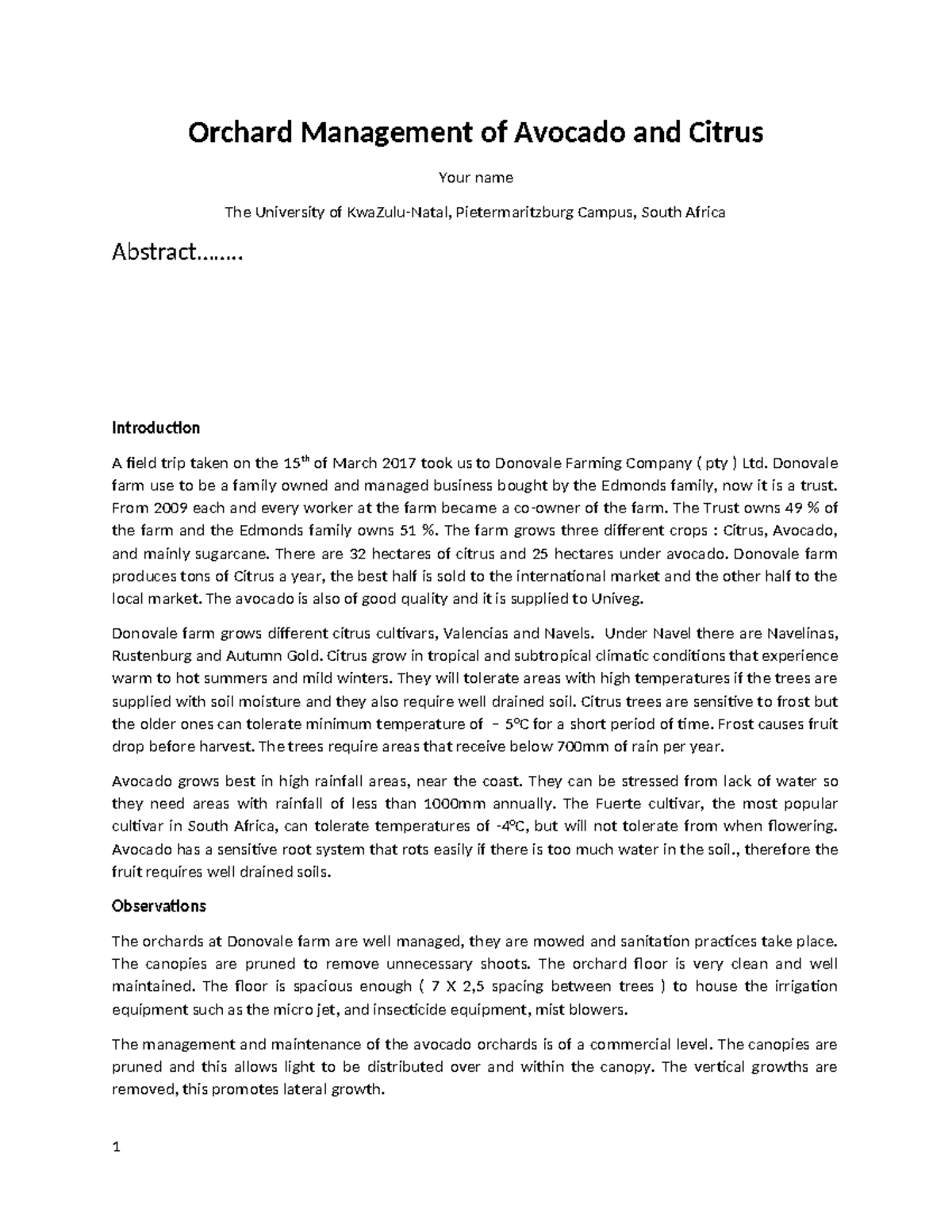 Orchard Management: Avocado & Citrus Practices (AGPS307) - Studocu