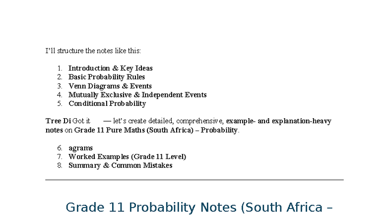 Grade 11 Pure Maths (SA) Probability Notes: Key Concepts & Examples ...