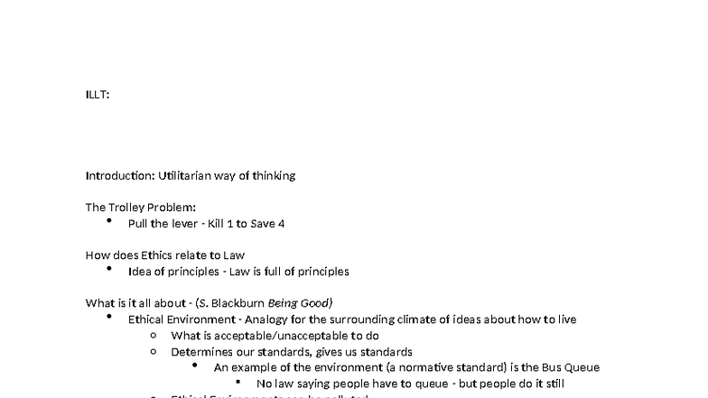 ILLT: Ethical Principles and Their Relation to Law and Morality - Studocu