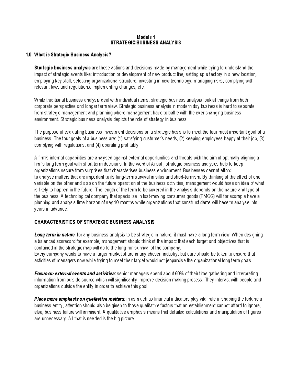 Module 1: Strategic Business Analysis Overview and Key Concepts - Studocu