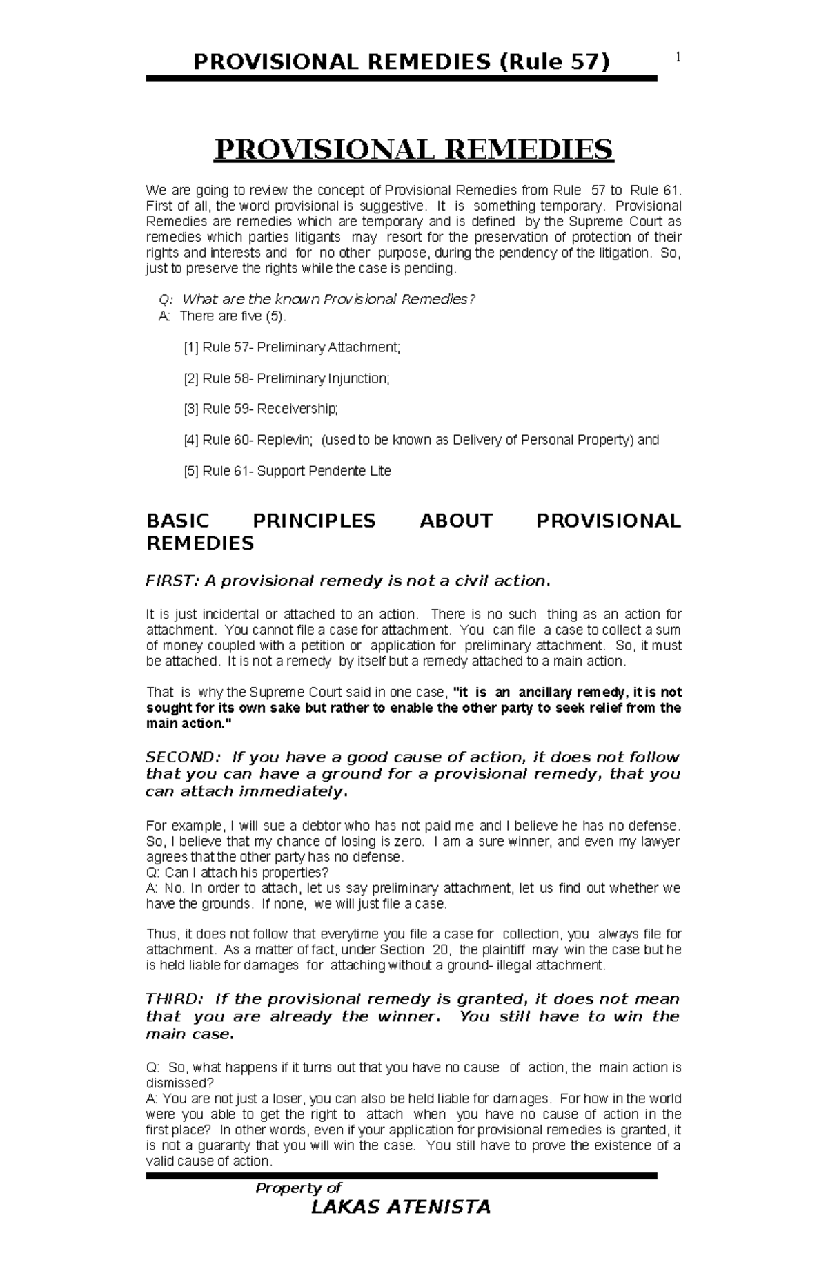 Provisional Remedies Overview: Rule 57 - Preliminary Attachment ...