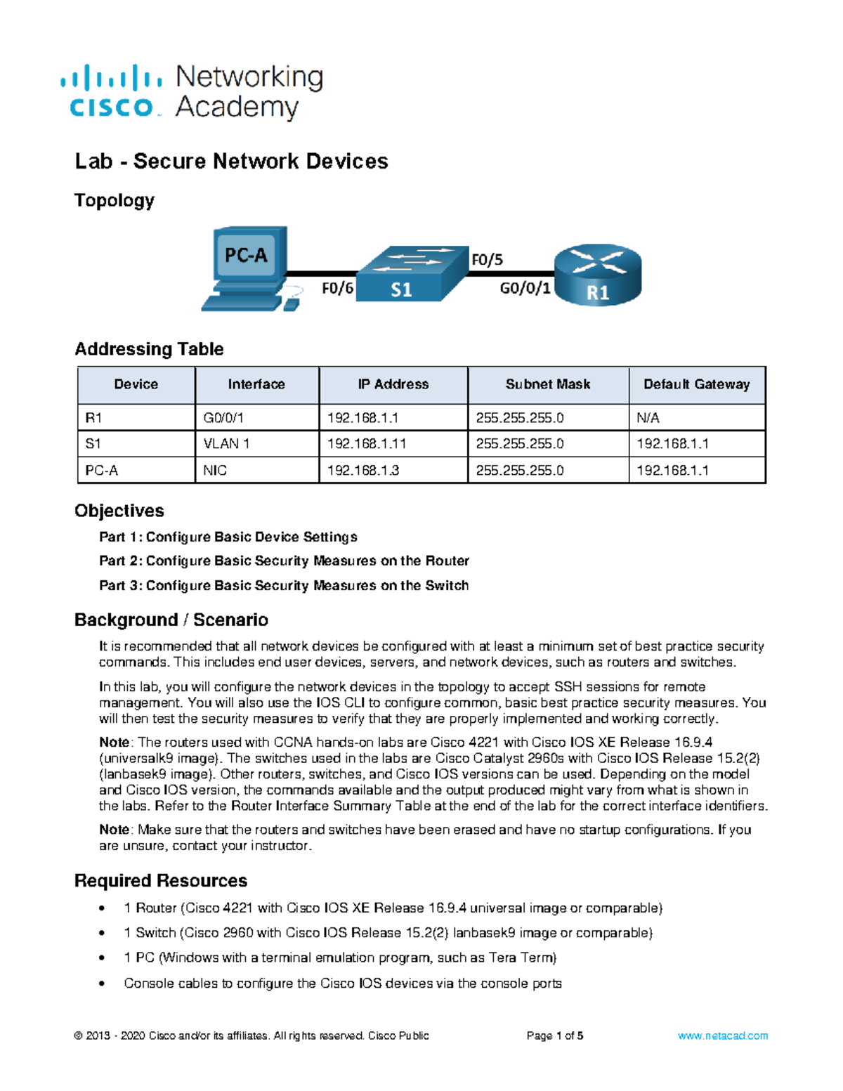 16 - nwc - Topology Addressing Table Device Interface IP Address Subnet ...