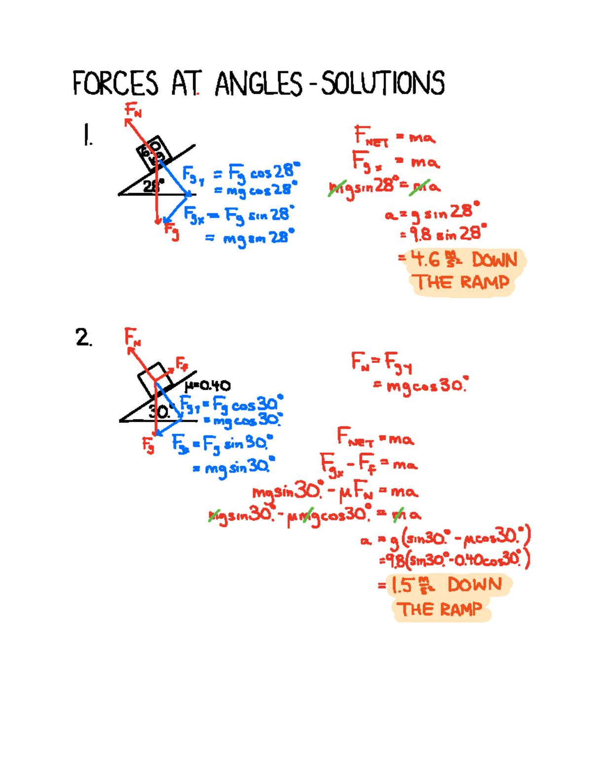 Forces at Angles Solutions - FN 1 Analysis and Calculations - Studocu