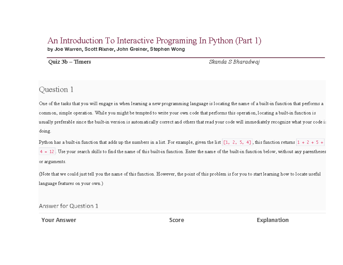Quiz 4a - Python Lists Fundamentals and Built-in Functions - Studocu