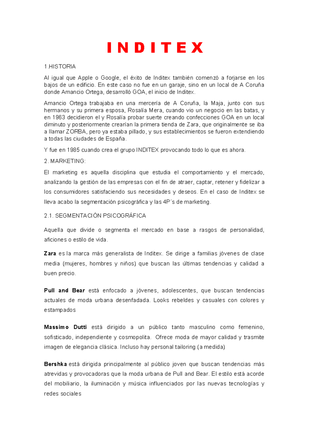 INDITEX: Historia y Estrategias de Marketing y Economía - Studocu