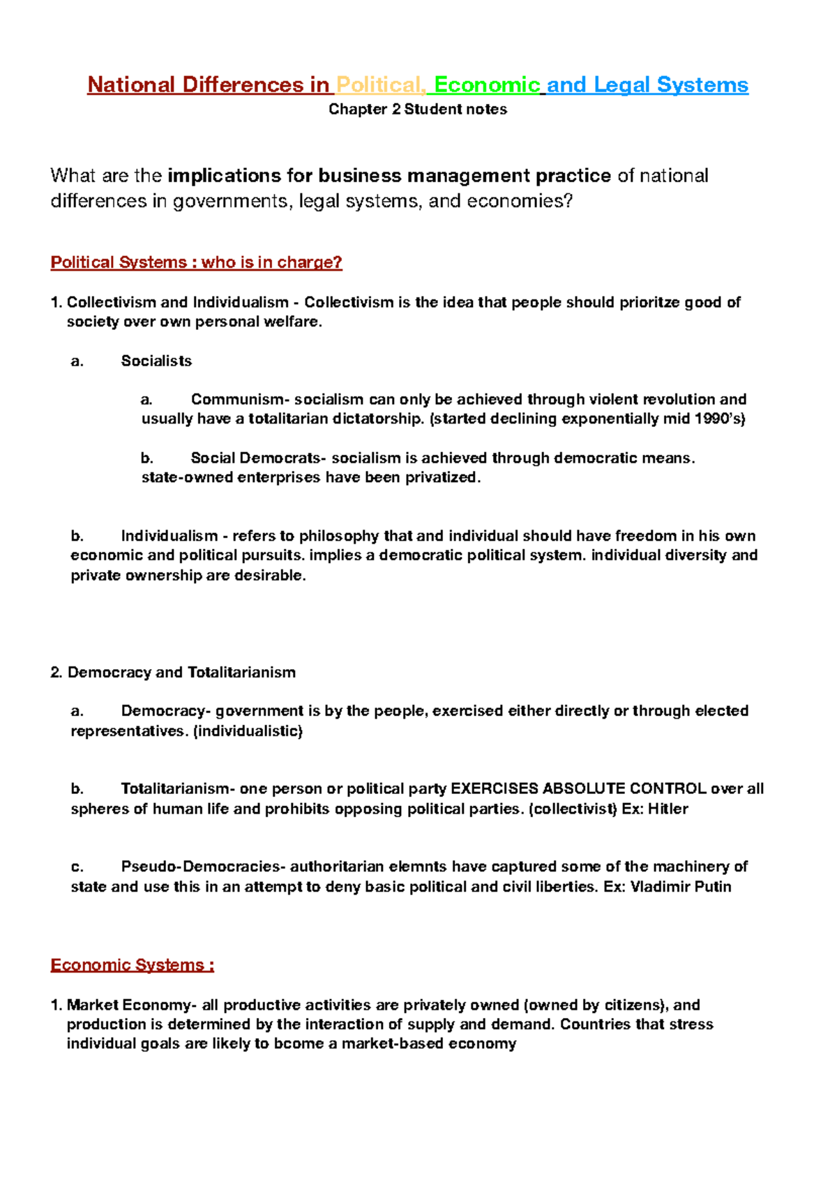 Chapter 2 - Student Notes - Global Political, Economic & Legal Systems ...