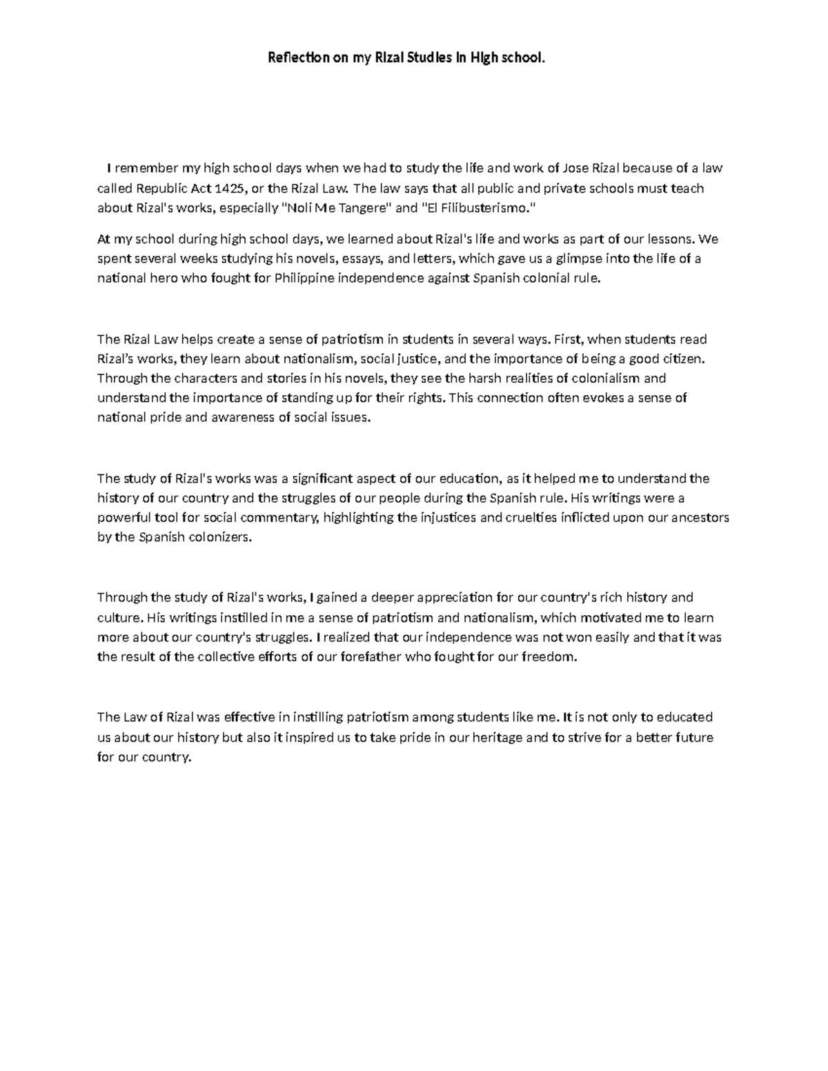 Reflection on my Rizal Studies in High school - I remember my high ...