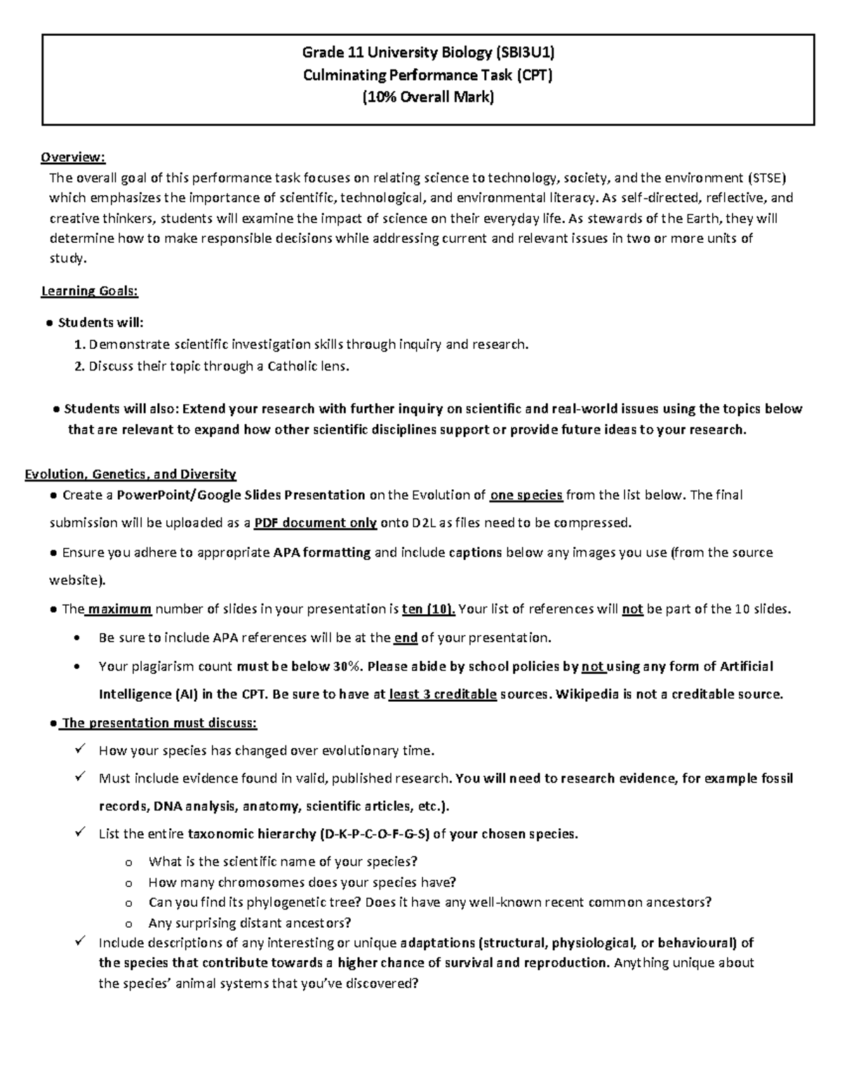 CPT 3U1 June 2024 - Grade 11 Biology Species Evolution Presentation ...