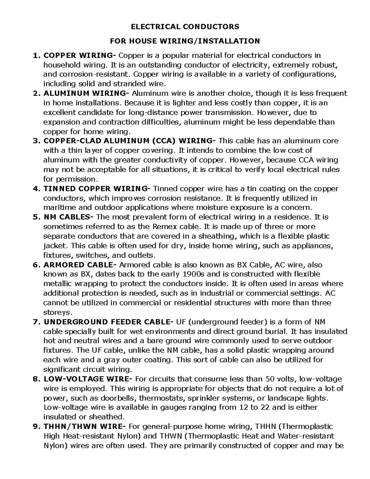 EE - Electrical Conductors - ELECTRICAL CONDUCTORS FOR HOUSE WIRING/INSTALLATION COPPER WIRING ...