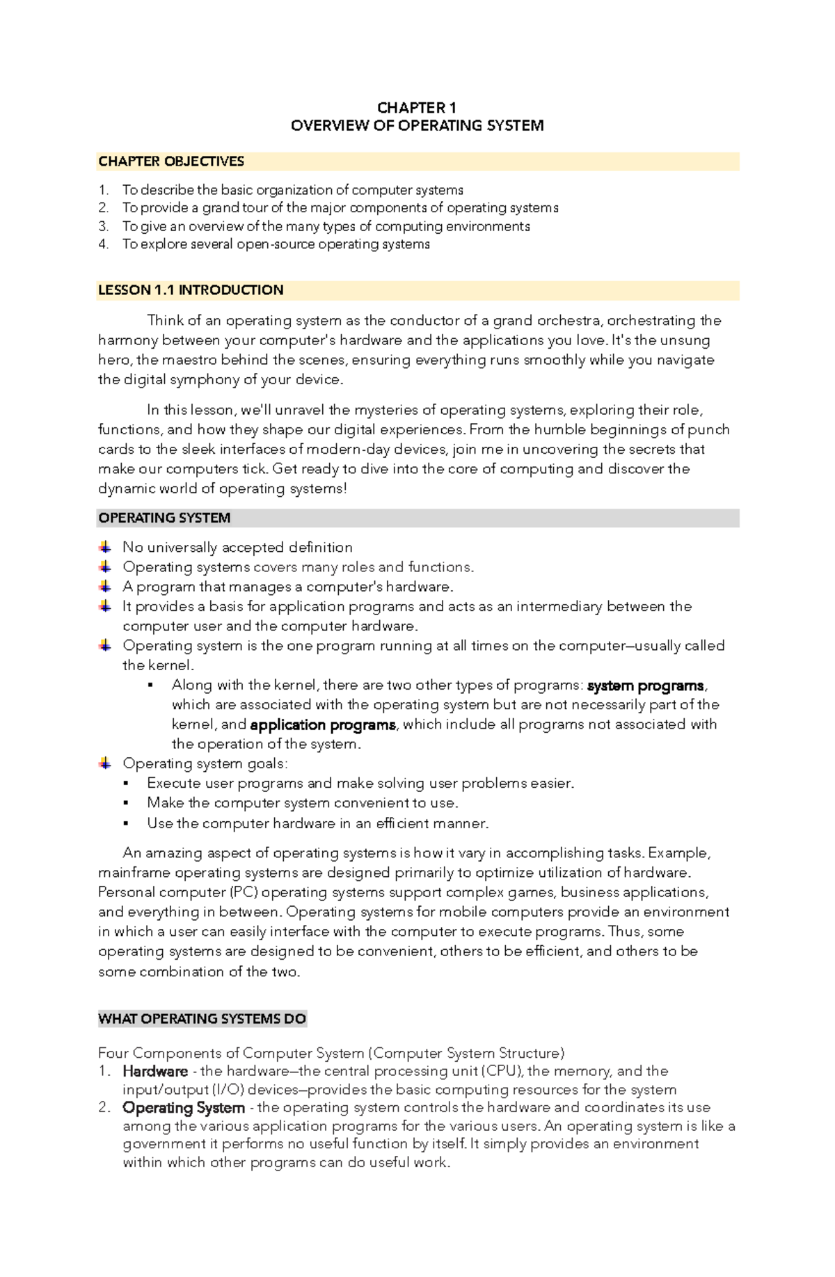 Chapter 1: Comprehensive Overview of Operating Systems (OS) - Studocu