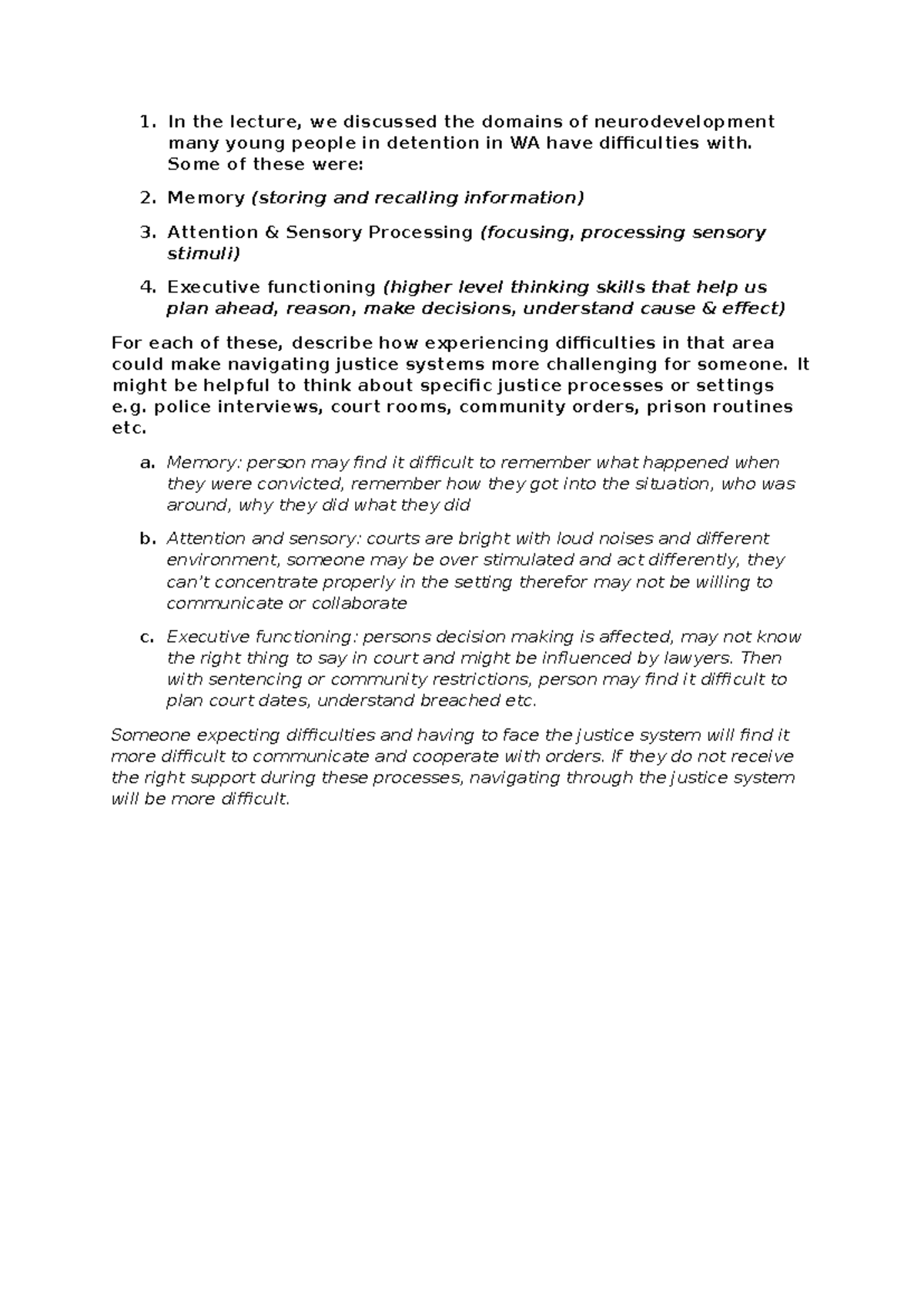 Tutorial 8: Neurodevelopmental Challenges in Justice Systems - Studocu