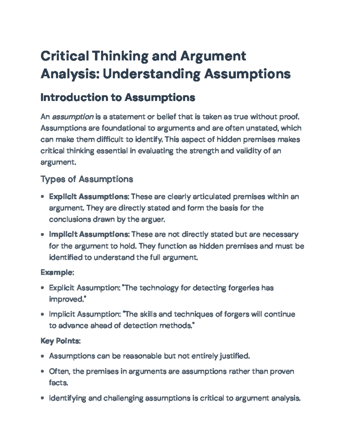 Understanding Implicit Assumptions in Critical Thinking Analysis ...