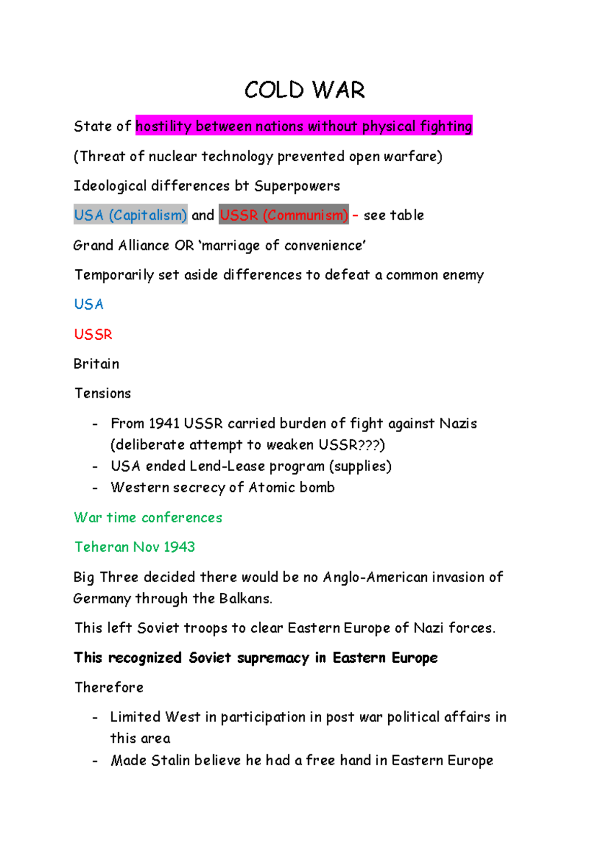 COLD WAR Summary: Key Events and Policies (CS) - Studocu