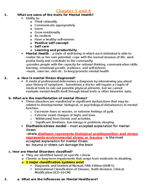 Mental Health Week 1 - MH WEEK 1 NOTES - Week 1: Mental Health (CH: 1,2 ...