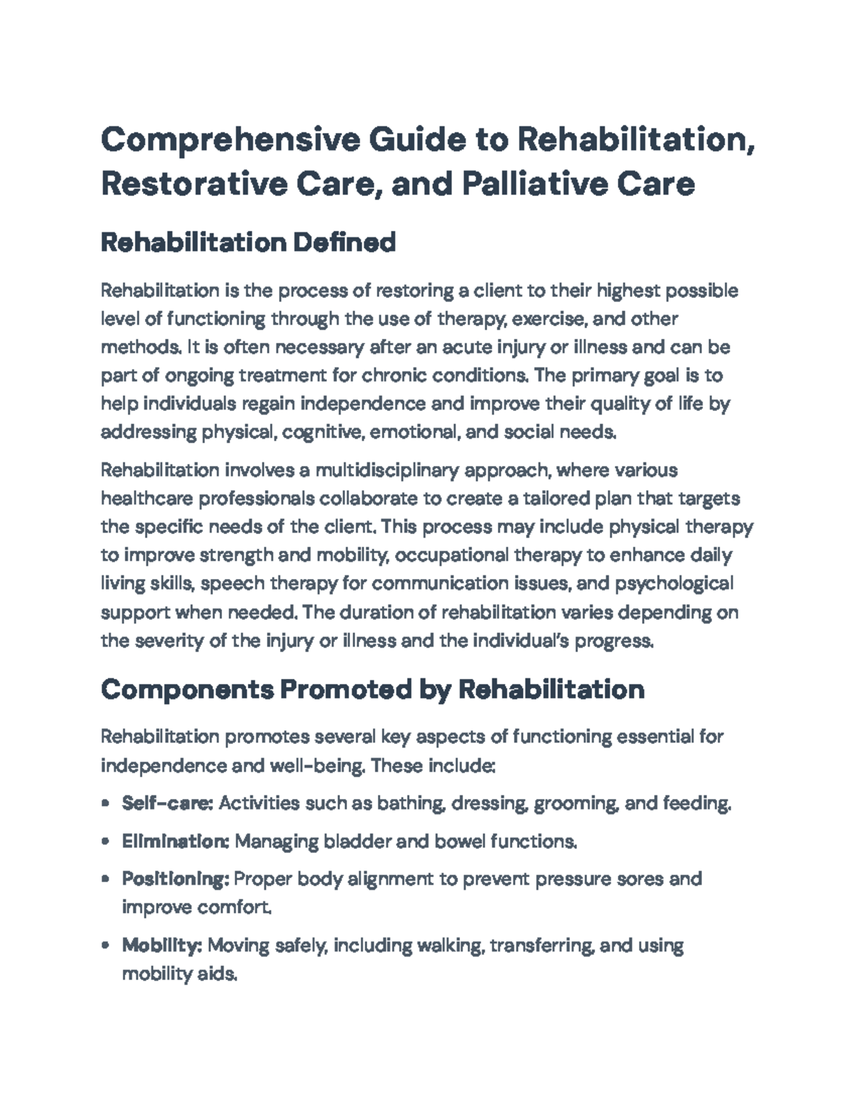 Comprehensive Overview of Rehabilitation, Restorative, and Palliative ...