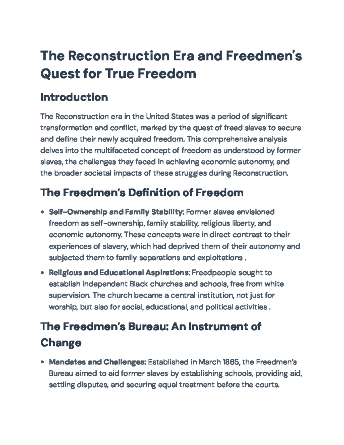 The Reconstruction Era (HIST 201): Freedmen's Struggle for True Freedom ...