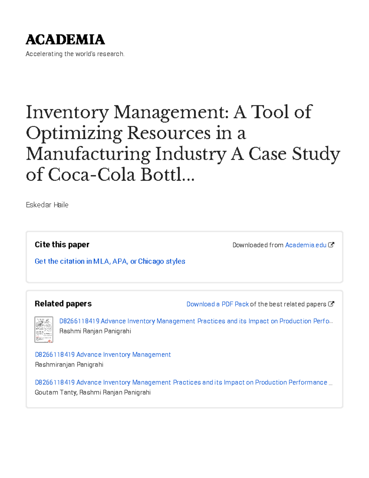 Inventory Management Optimization: A Case Study of Coca-Cola PLC - Studocu