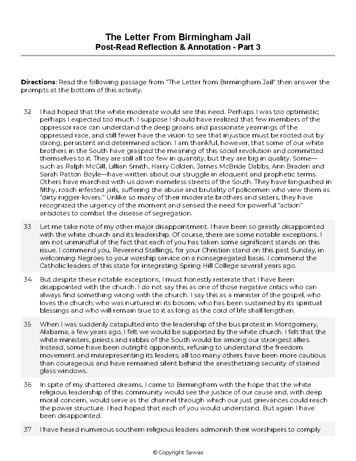 Reflection & Annotation on "Letter from Birmingham Jail" - Part 3 - Studocu