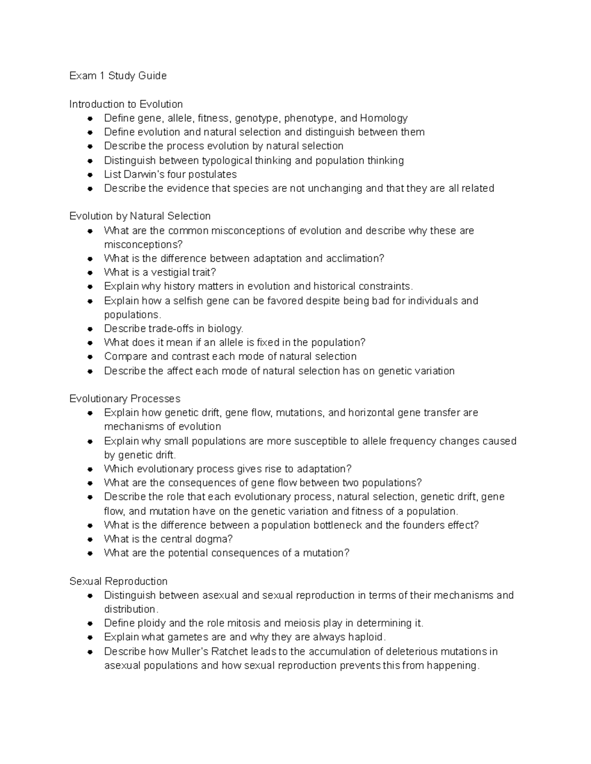 Exam 1 Study Guide - Biol 1620 with Prof. Potts and Tanner - Exam 1 ...