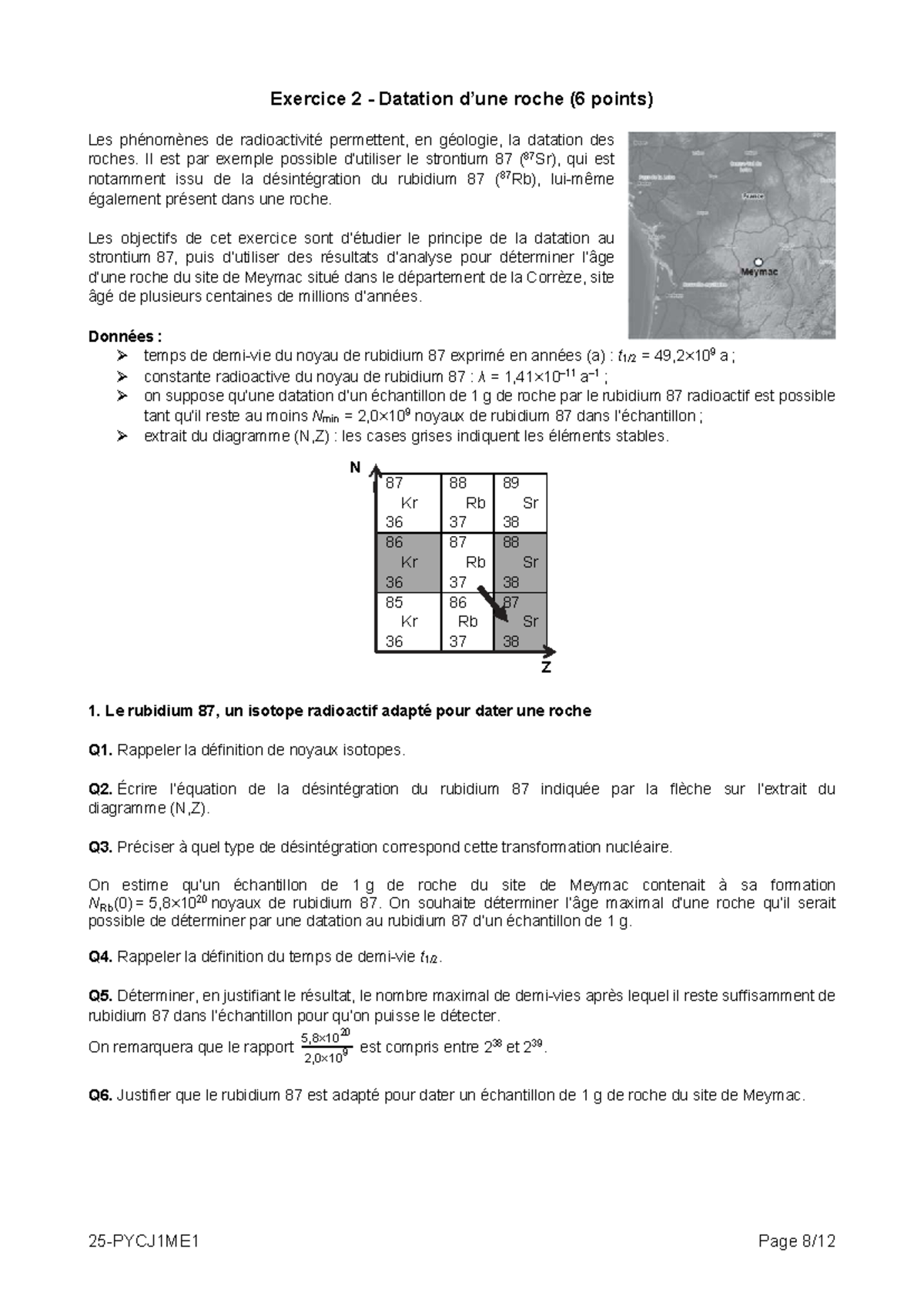 Exercice 2 : Datation des Roches au Strontium 87 - Examen 2025 - Studocu