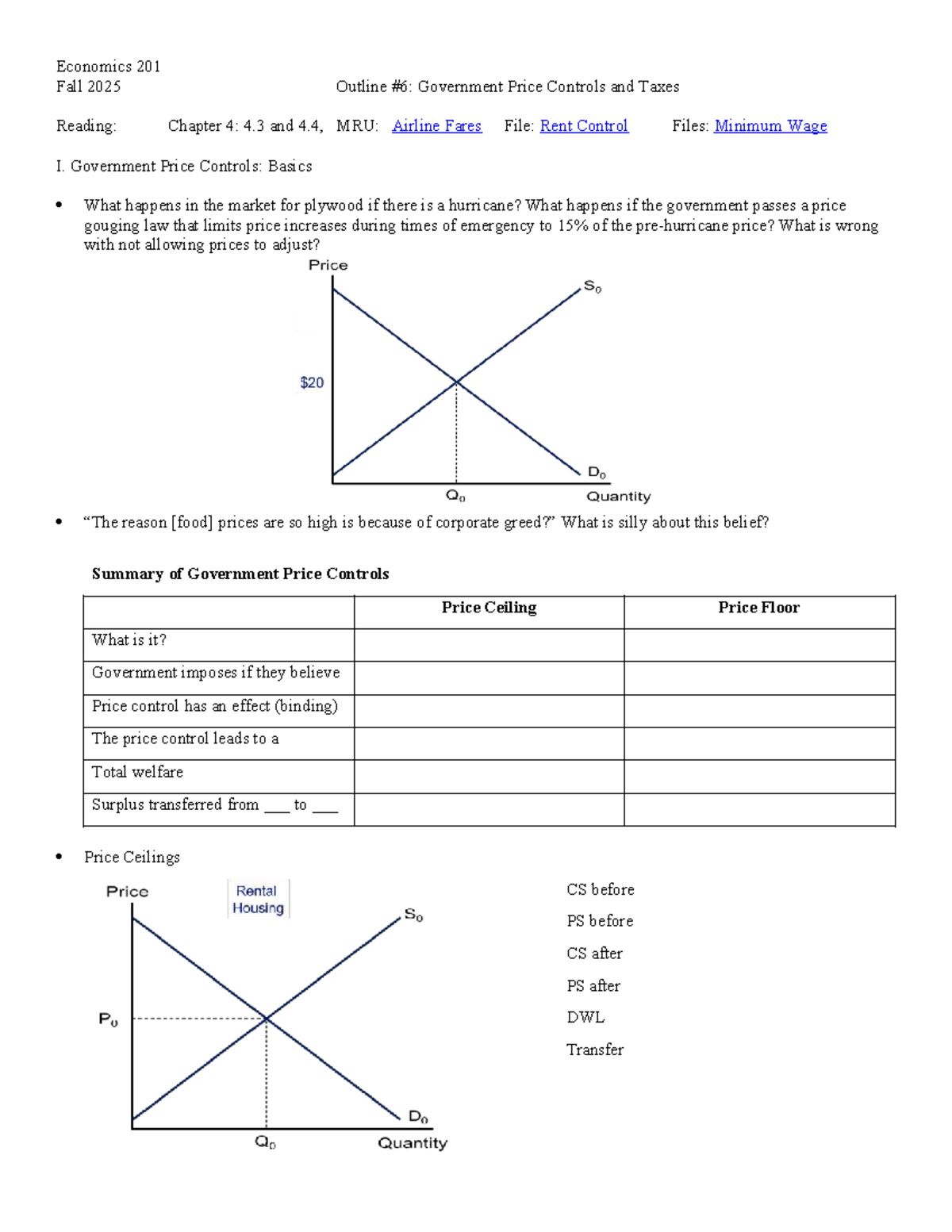 Economics 201: Outline #6 - Government Price Controls & Taxes - Studocu