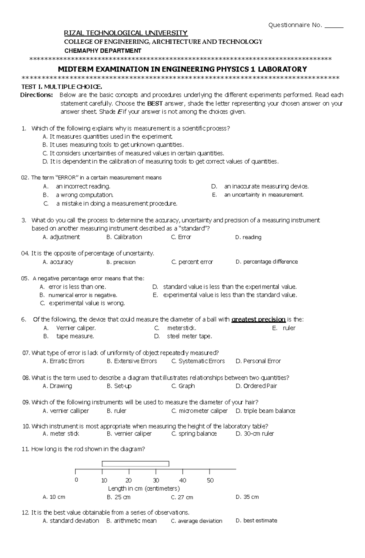 Physics 1 Laboratory Midterm Exam Questions (PHY 121.1) - Studocu