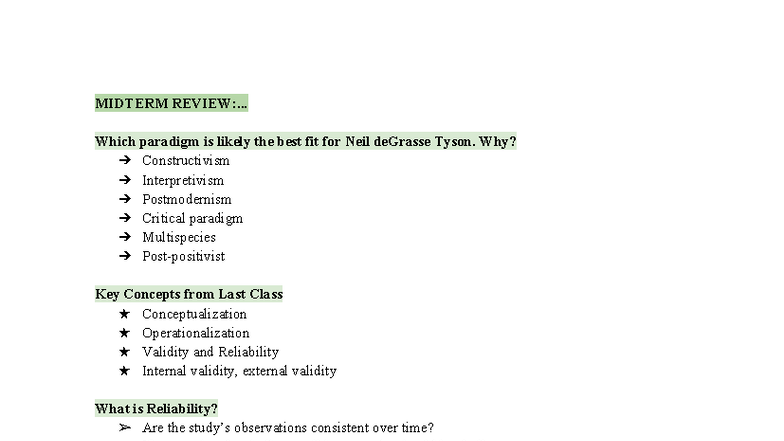 MIDTERM REVIEW: Key Concepts & Paradigms in Research (PSY 101) - Studocu