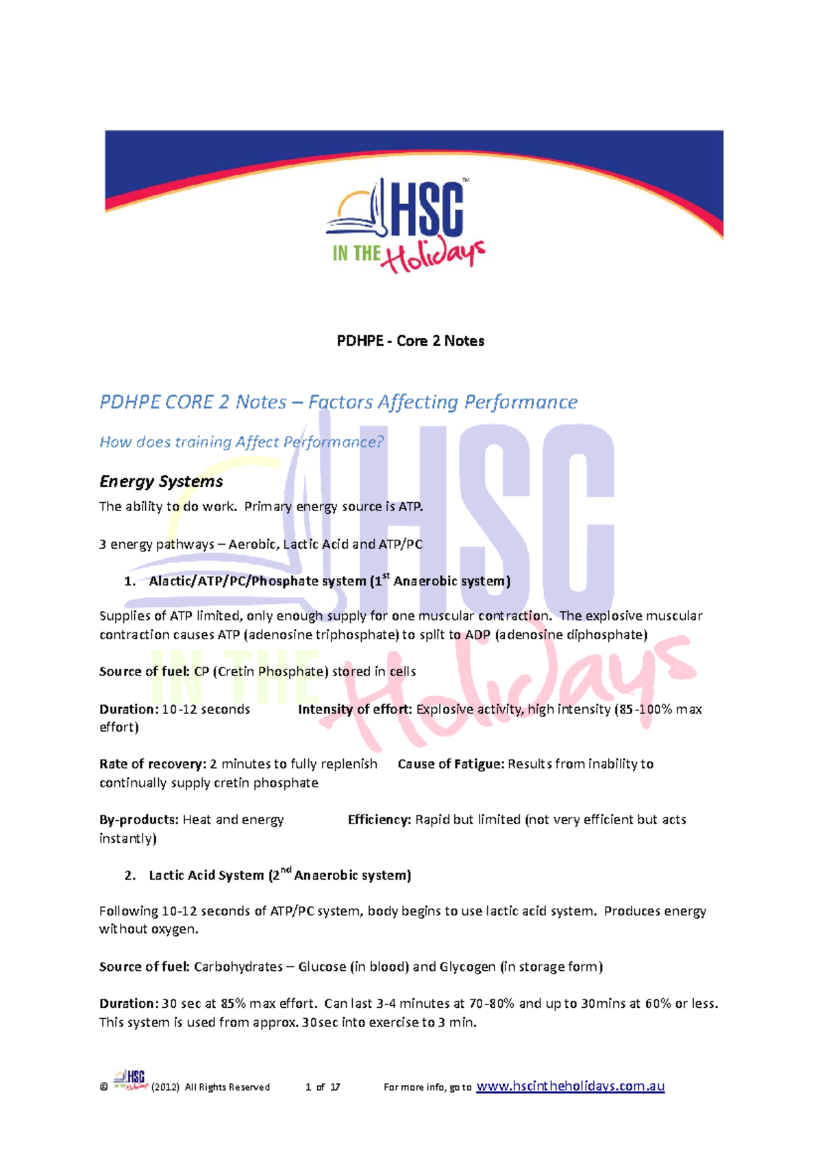 PDHPE CORE 2 Study Notes: Factors Affecting Performance and Training ...