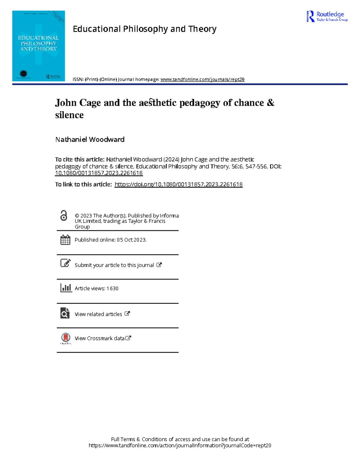 John Cage's 4'33": Chance, Silence, and Aesthetic Pedagogy in Art - Studocu