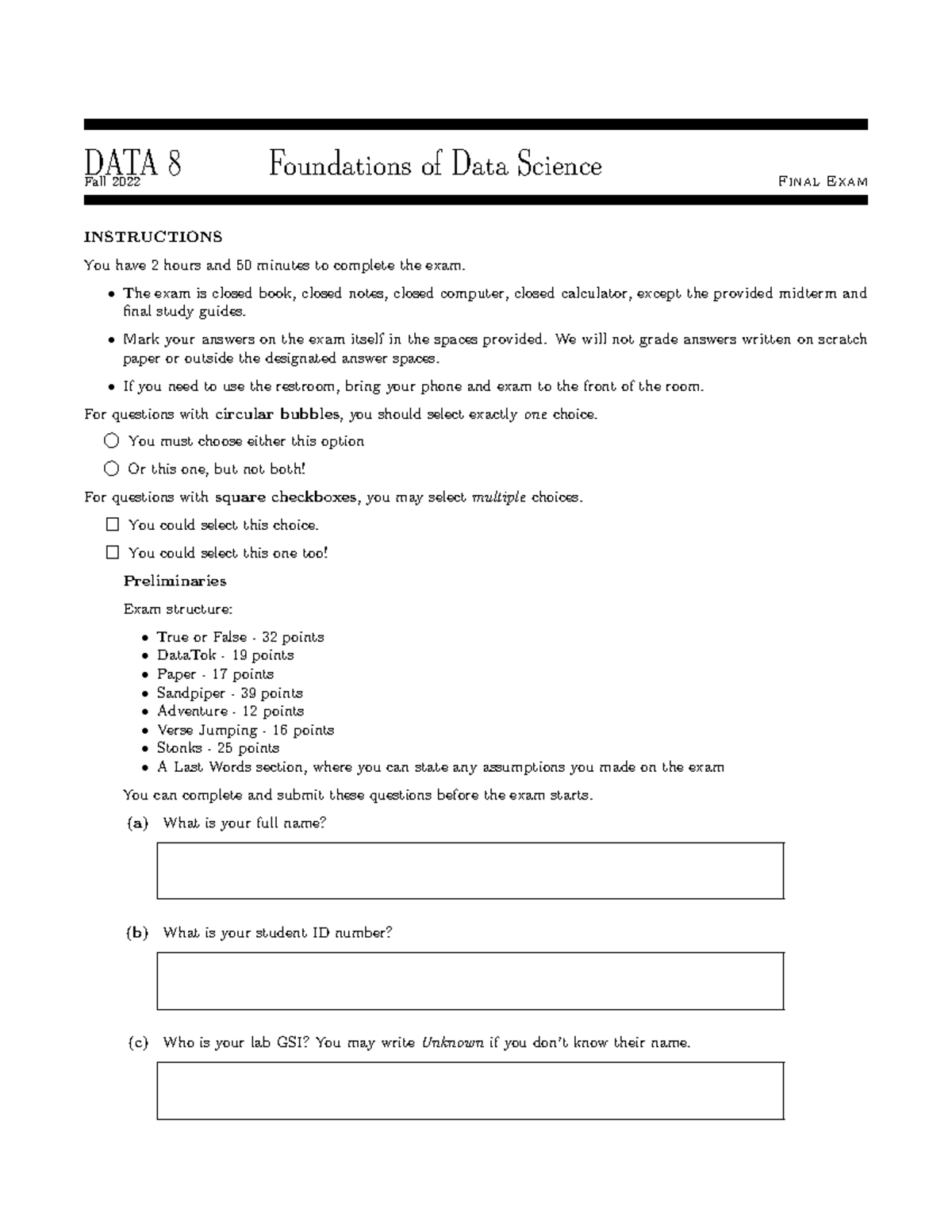 DATA 8 Fall 2022 Foundations of Data Science Final Exam Guidelines ...