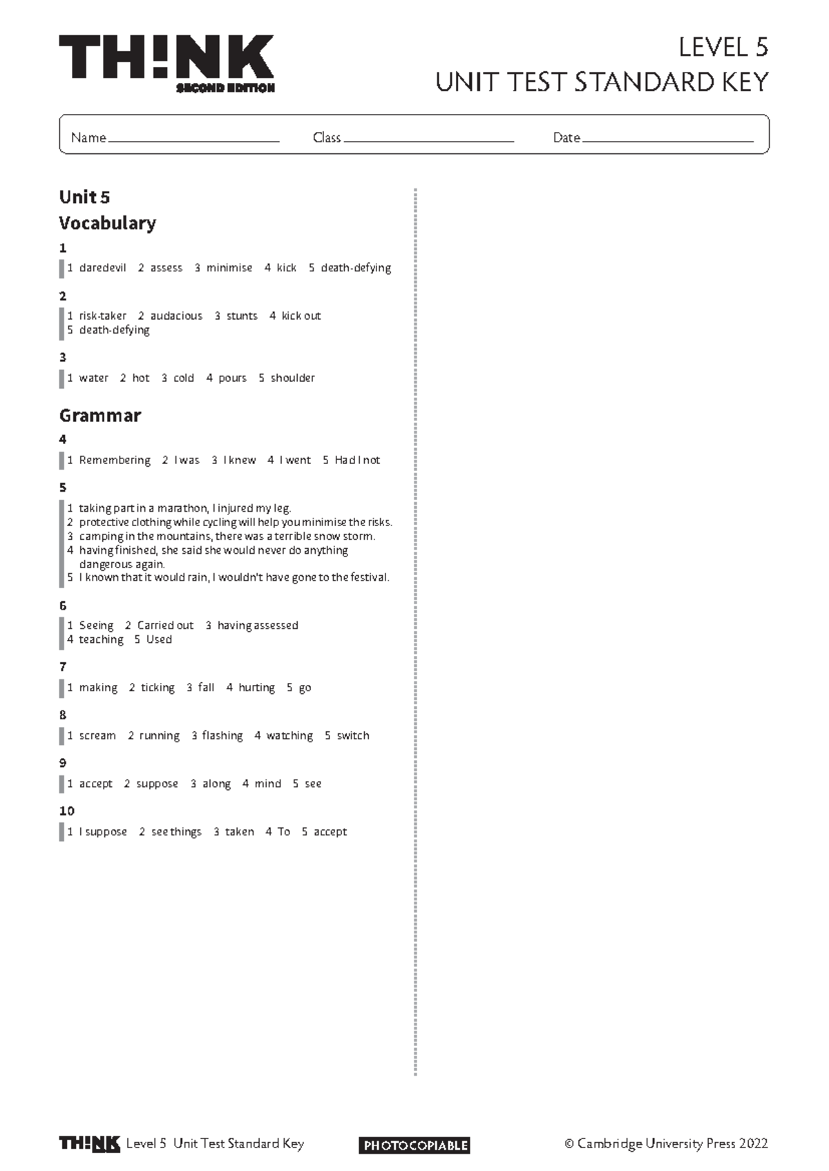 Thk2e Br E L5 Unit Tests Standard Answer Keys 5 - LEVEL 5 UNIT TEST ...