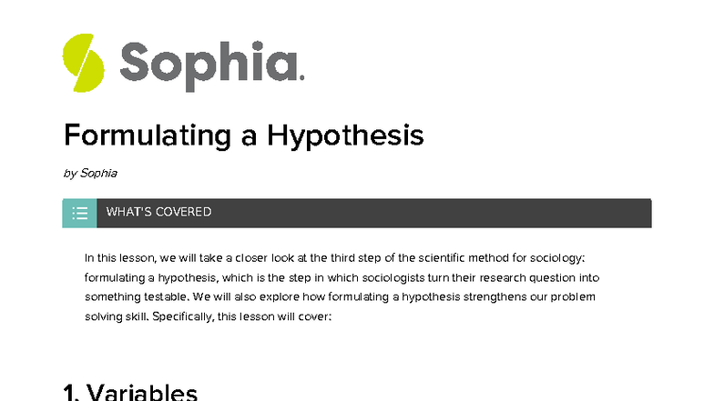 Sociology 101: Formulating a Hypothesis in Research Methods - Studocu