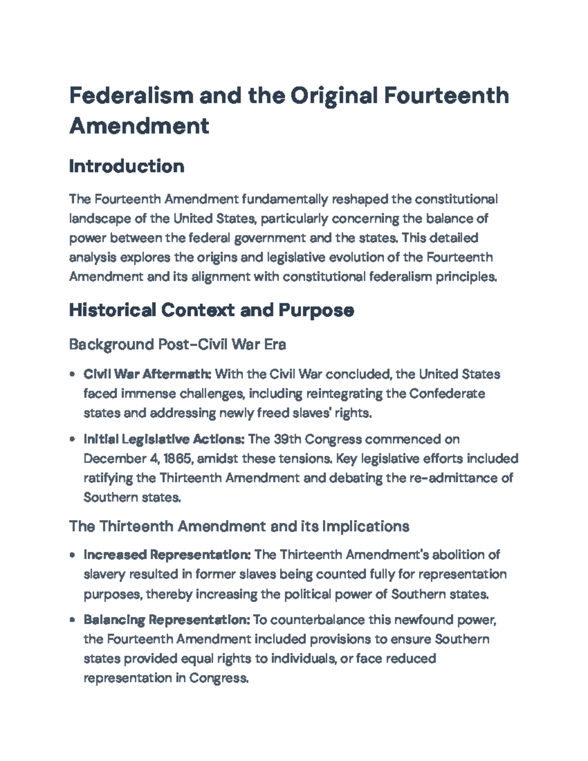 Federalism and the Fourteenth Amendment: Historical Impact Analysis ...