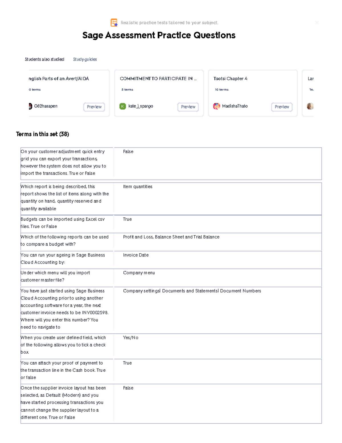 Sage Assessment Practice Questions: Flashcard Study Set for Quizlet ...