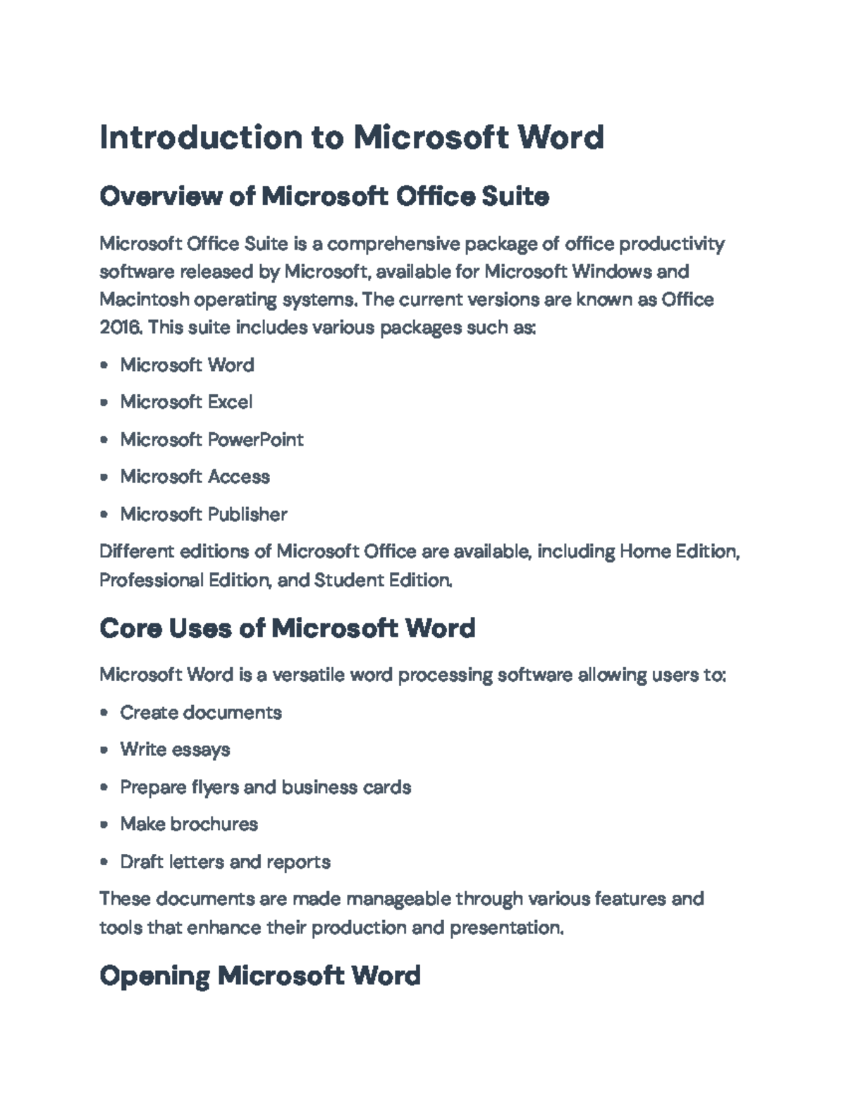 Introduction to Microsoft Word: Features, Uses, and Navigation Guide ...
