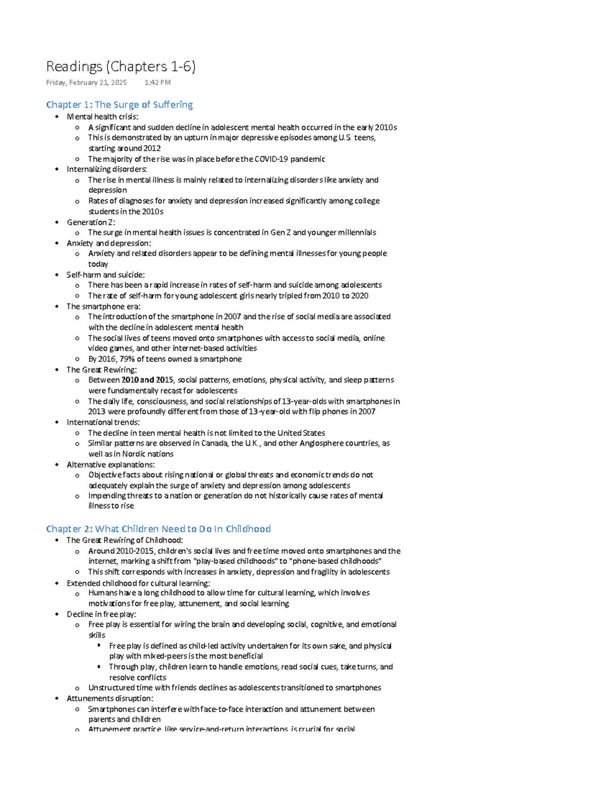 Readings on Adolescent Mental Health & Social Media Impact (Ch. 1-6 ...