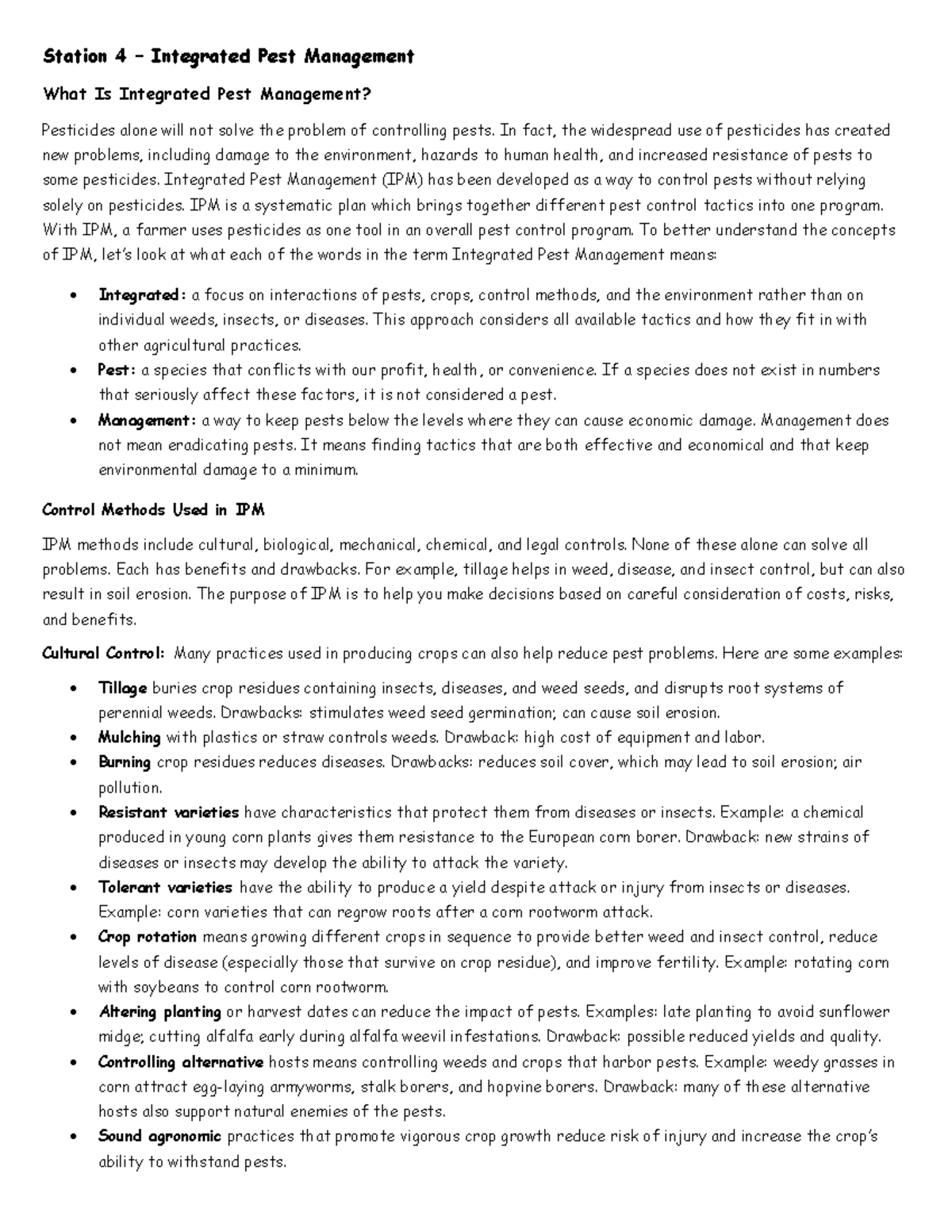 Station 4: Integrated Pest Management Overview and Strategies - Studocu
