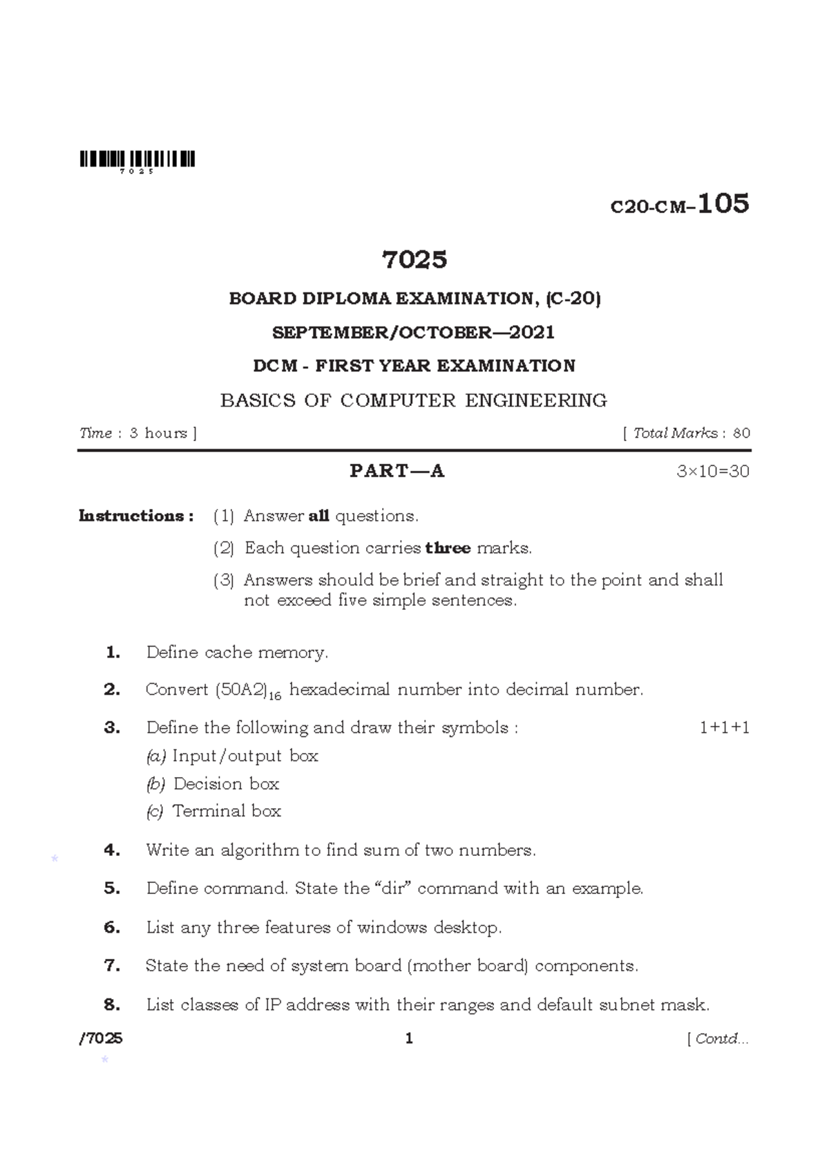 Basics OF Computer Engineering C20-AUG-SEPT 2021 - * * * PARTóA 3 10 ...