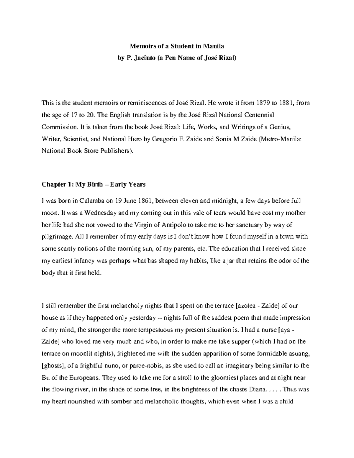 Chapter 1 Memoirs of a Student in Manila - Memoirs of a Student in ...