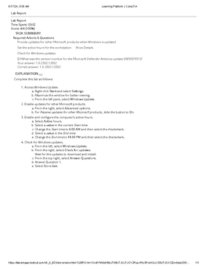 9.7.6 - Configure Windows Security (Simulation) - Lab Report Lab Report Time Spent: 06: Score: 5 ...