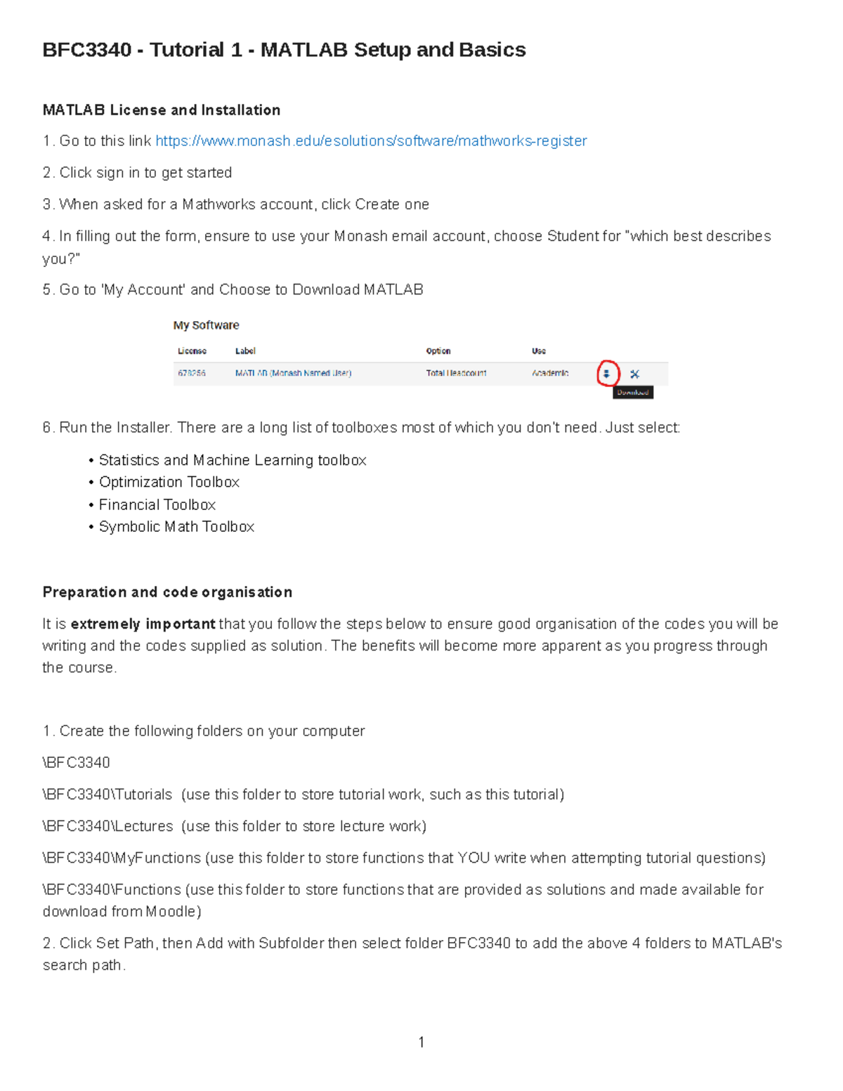 BFC3340 Tutorial 01: MATLAB Setup and Basics Guide - Studocu